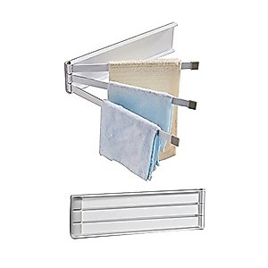 MAOERFUL 3 Swing Arms Towel Holder Wall Mount Towel Rack Dish Rag Dishcloths Washcloth Storage Organizer Hanger Swivel Hand Towel Bar for Sink Door Cabinet in Kitchen Bathroom (White)