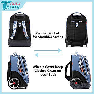 NEW TILAMI Rolling Backpack 19 inch Teens Rolling Backpack Cute Wheeled Computer Laptop Backpack Bookbag Roller Travel Bag College, Street Basketball