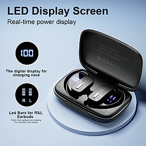 occiam Wireless Earbuds Bluetooth Headphones 48hrs Playback Sport Earphones with LED Display Over Ear Earbuds with Ear Hook Built-in Mic Headset for Workout Black