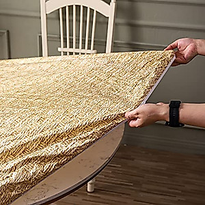 Round Vinyl Fitted Tablecloth with Flannel Backing Elastic Edge Design Table Cover Waterproof Oil-Proof PVC Table Cloth Stain-Resistant Wipeable for Round Table…