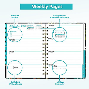 Ymumuda 2023 Planner, Weekly Monthly Planner 2023, 12 Months, JAN.2023 - DEC.2023, 8.4"×6", Spiral Planner Notebook with Stickers, Elastic Closure, Inner Pocket, Coated Tabs, Blue Embroidery Floral