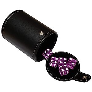 Cyber-Deals Set of 16mm Transparent Dice and Black PU Leather, Black Velvet Lined Dice Cup with Storage Compartment (Gift Boxed) (Orchid)