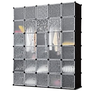 Tangkula Cube Storage Organizer, Cube Closet Storage Shelves, DIY Plastic PP Closet Cabinet, Modular Bookcase, Large Storage Shelving with Doors for Bedroom, Living Room, Office (30-Cube)