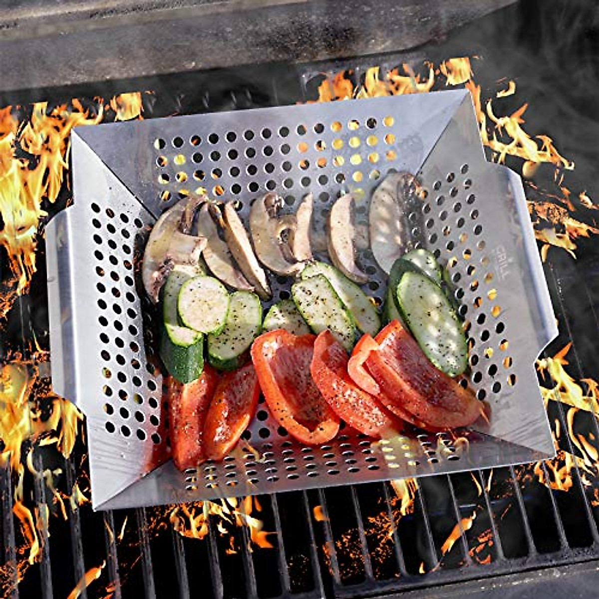 Heavy Duty Stainless Steel Vegetable BBQ Basket for Grilling - Large, Thick Veggie Grilling Basket is Perfect for Grills, Smokers & Even Indoor Use - Dishwasher Friendly & Easy to Clean Grill Basket