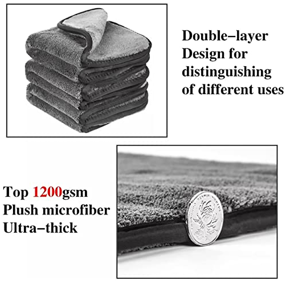 Atlas Connect 1200 GSM Ultra Thick Microfiber Towels for Cars, Soft Car Drying Towel for Washing, Polishing and Auto Detailing 16'' x 16'' (3 Pack)