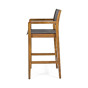 Christopher Knight Home Calista Acacia Wood Barstools with Outdoor Mesh (Set of 2), Teak and Black