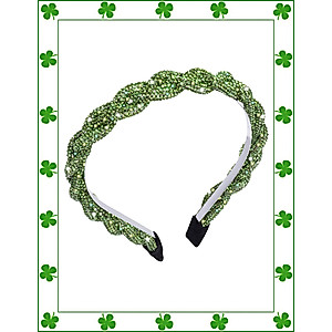 St.Patrick’s Day Headband Green Rhinestone Stripes Twist Hairband Crystal Irish Green Lucky Party Hair Accessories for Women