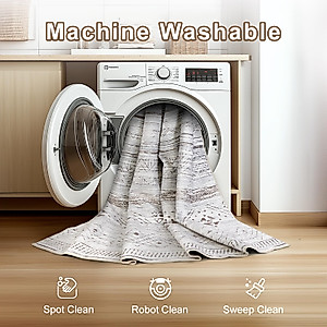 Area Rug for Living Room 5x7 - Large Indoor Washable Rugs Geometric Neutral Rug Farmhouse Soft Floor Carpet Modern Foldable Rug for Bedroom Home Dining Office - Brown