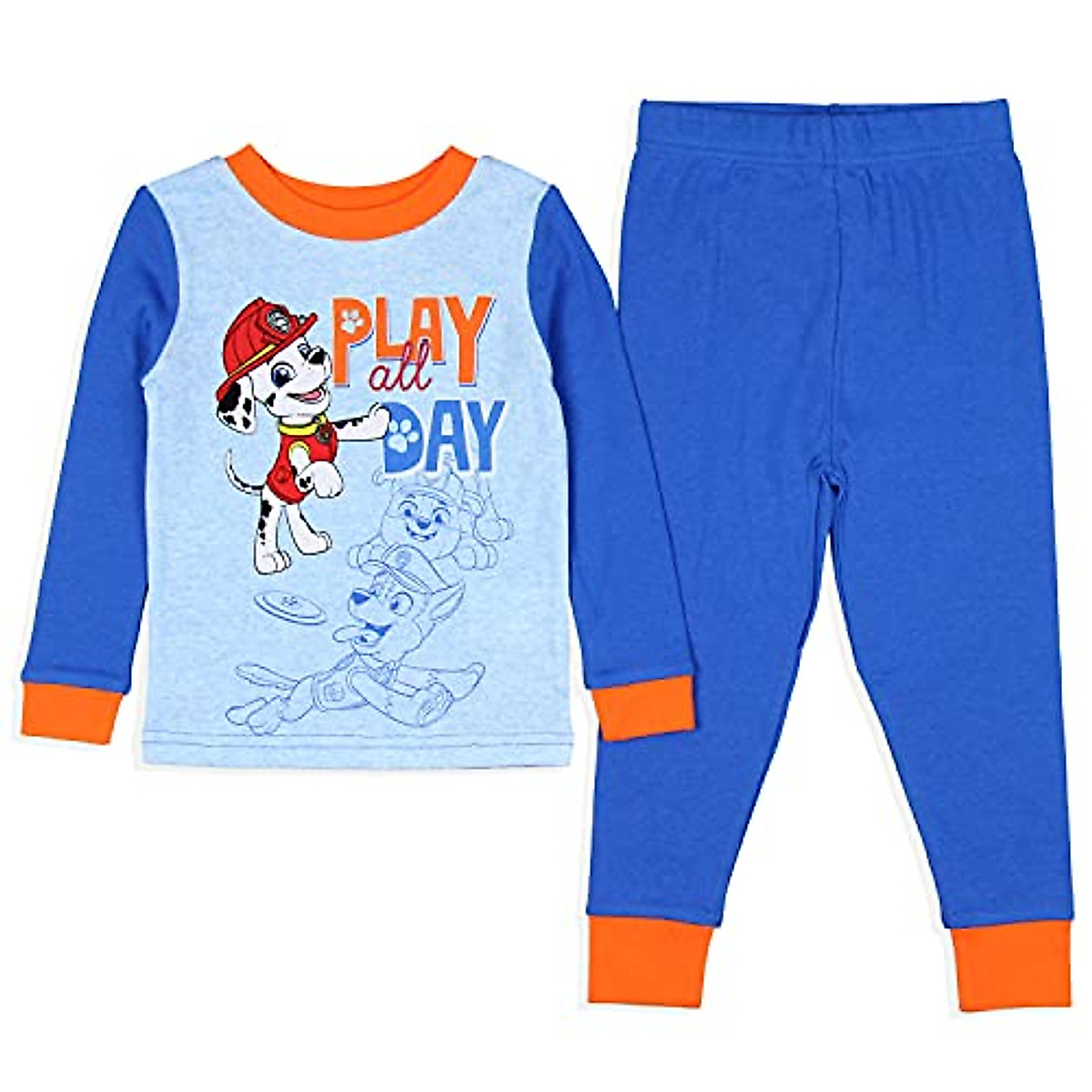 Paw Patrol Toddler Boys' Play All Day 4 Piece Long Sleeve Pajama Set Mix and Match (3T) Blue