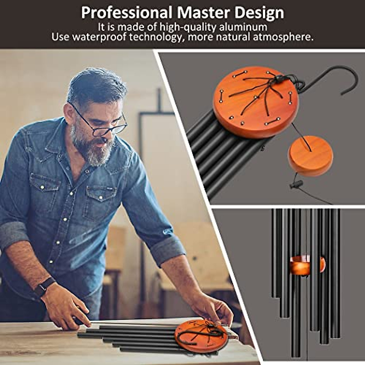 KOSSLY Sympathy Wind Chimes,32" Memorial Wind Chimes for Loss of Loved One, Sympathy Memorial Bereavement Gift,in Memory of Loved One Loss of Mother Father，Home Decor Garden Patio Outdoor-Black