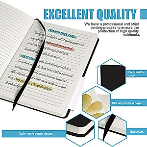 EMOMAS Lined Journal Notebook, 6Pack(Black), 160 Pages, Medium 5.7 inches x 8 inches - 100 gsm Thick Paper, Hardcover