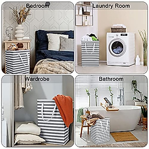 6 Pcs Laundry Hamper 75L Large Collapsible Laundry Baskets Freestanding Dirty Clothes Hamper Waterproof Clothes Hampers Organizer with Easy Carry Handles for Laundry Clothes Bedroom (Gray, White)