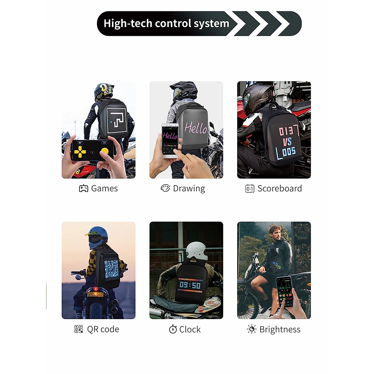 Taysem LED Backpack Motorcycle Backpack - Cool Laptop Backpacks for Men Smart LED Backpack with Programmable Pix Screen (A)