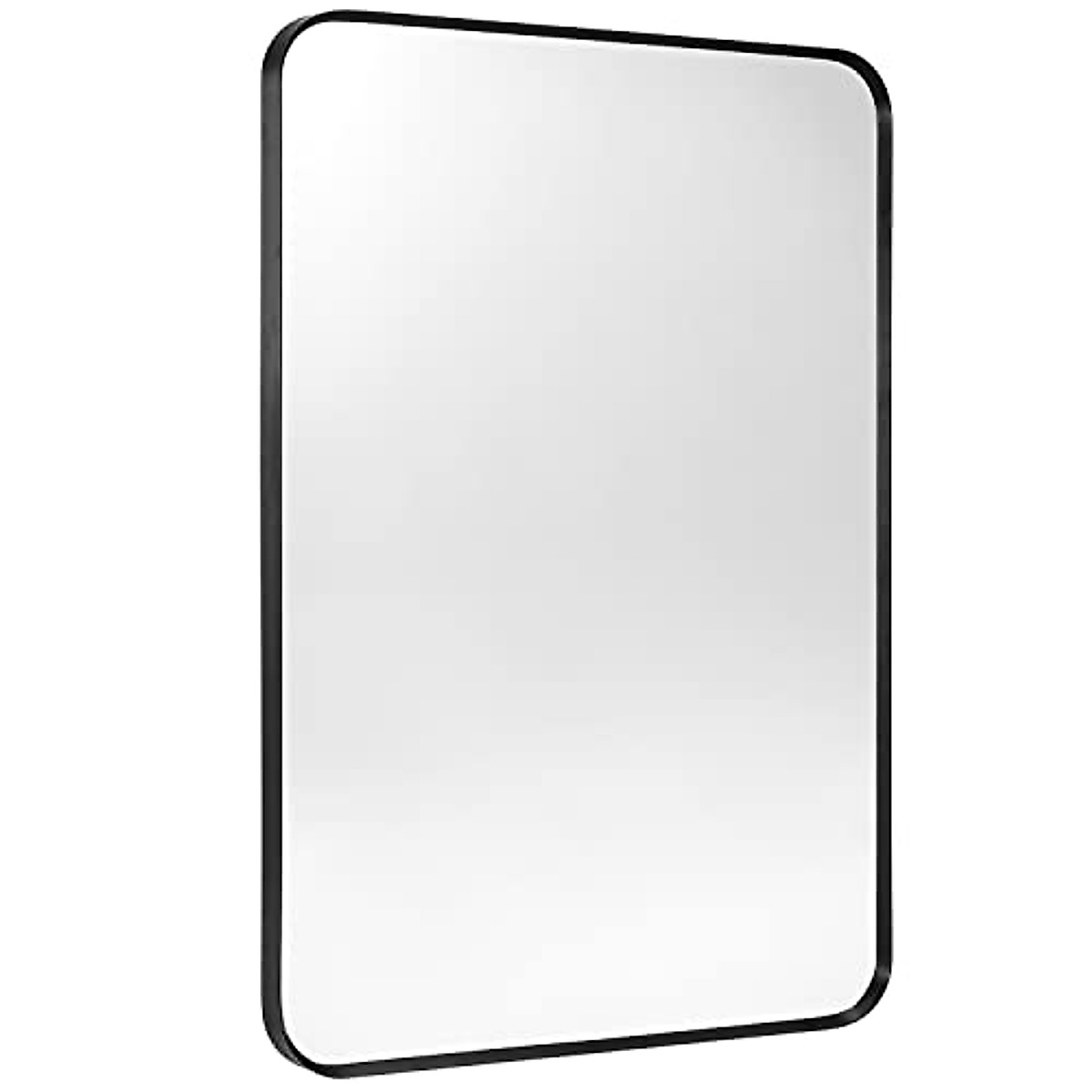 Minuover Wall Mount Mirror for Bathroom, Brush Black Metal Framed Rounded Corner Rectangular Vanity Mirror (24" x 36", Black)
