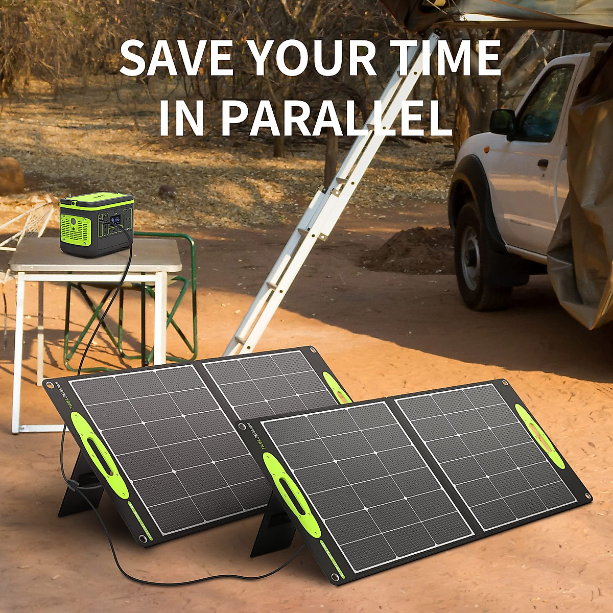 TWELSEAVAN Portable Solar Panel for Power Station, 100W Foldable Solar Charger with QC3.0/PD60W/DC 4 Outputs for Phone Tablet Camping Outdoors RV