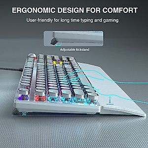 AULA F2088 Typewriter Style Mechanical Gaming Keyboard,Rainbow LED Backlit,Removable Wrist Rest,Media Control Knob,Retro Punk Round Keycaps,USB Wired Computer Keyboard,White
