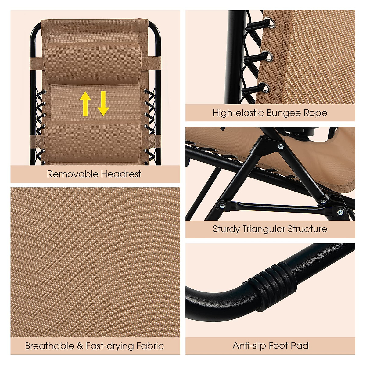 renatone Folding Zero Gravity Reclining Textilene Lounge Chairs, Outdoor Adjustable Patio w/Pillows & Cup Holder Trays for Backyard, Beach, Poolside (BE)