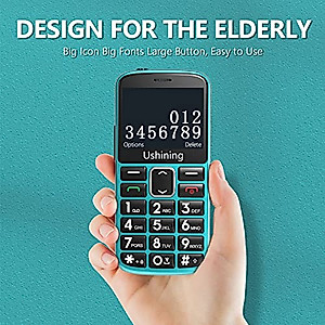 USHINING 4G Senior Cell Phone Unlocked SOS Big Button Senior Basic Phone 2.4 Inch Large Screen High Volume Unlocked Mobile Phone for Elderly with Charging Dock (Emerald Green)
