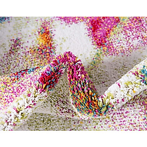 Unique Loom Lyon Collection Modern Watercolor Floral Area Rug, 9 x 12 ft, Ivory/Pink