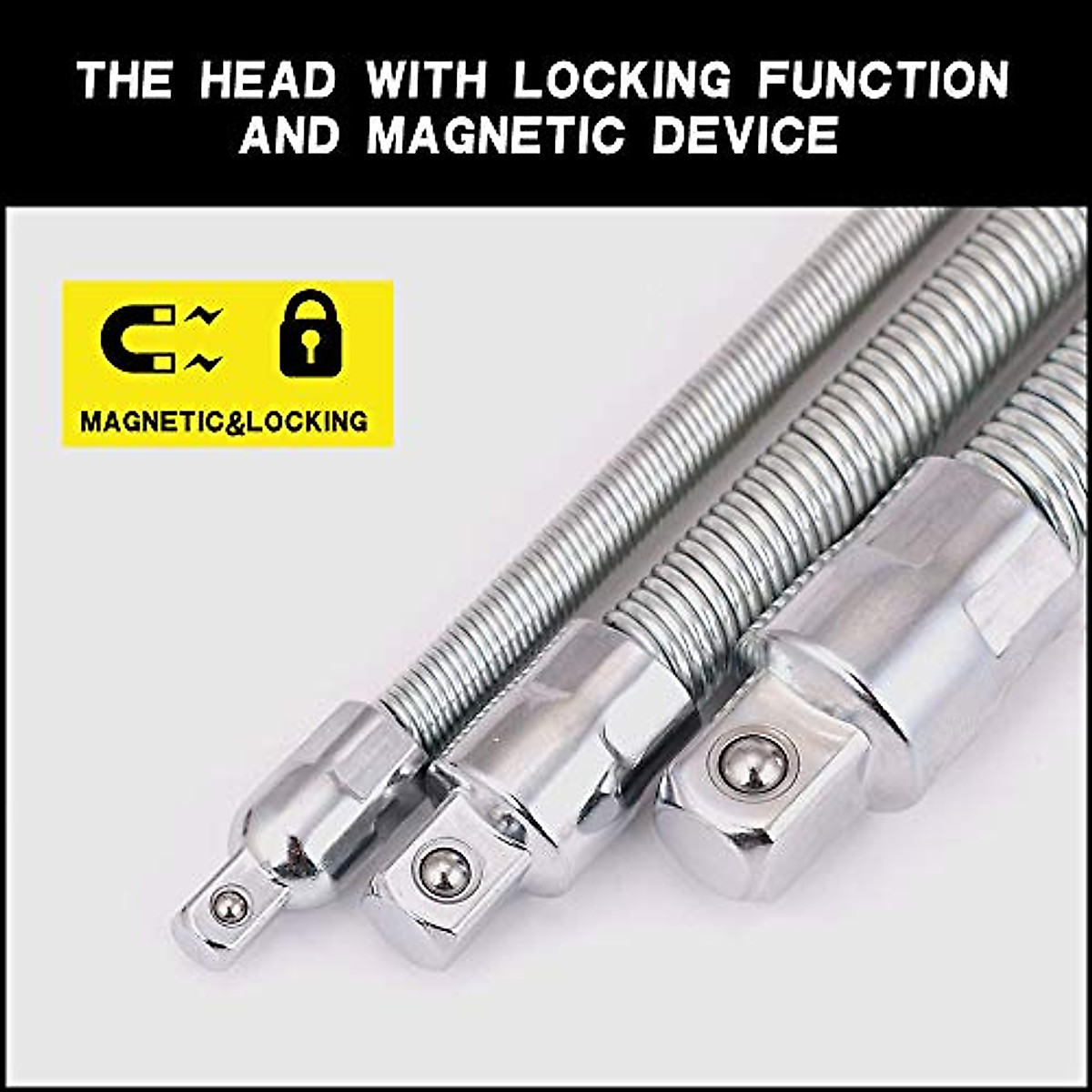 HORUSDY 3-Piece Flexible Socket Extension Bar Set 1/2" 1/4" 3/8" Shaft Drive 10" 8" 6"