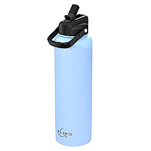 ZLINS Insulated Sports Water Bottle with Straw Lid 40OZ Wide Mouth - Reusable Double Walled Vacuum Coffee Tumbler with Lid - Stainless Steel Iced Metal Travel Mug，Thermos Sweat Proof (Sky Blue)