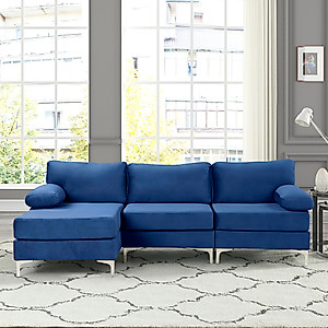 Casa Andrea Milano Modern Velvet Fabric Sectional Sofa, L-Shape Couch with Extra Wide Chaise Lounge