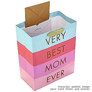 Hallmark 13" Large Mother's Day Gift Bag with Tissue Paper ("Very Best Mom Ever" - Blue, Lavender and Pink Stripes) for Moms, Grandmas, Nanas, Mom Squads