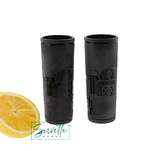 Servette Home 2.5 oz Shooter Glass Shot Glasses with Farm Design - 2 Black