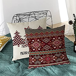 Scceatti Christmas Pillow Covers 18x18 in Liene Square Winter Cushion Cover with Zipper Polka Dot Funky Toss Theme New Pillowcases Protector for Couch Sofa Bed Living Room Decorations Gifts Decor