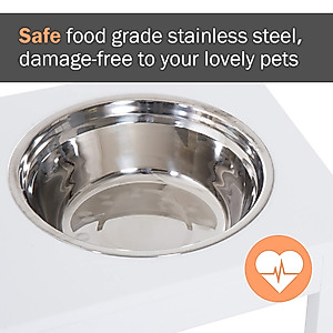 PawHut 23" Wooden Heavy Duty Dog Food Bowls Pet Elevated Feeding Station -White