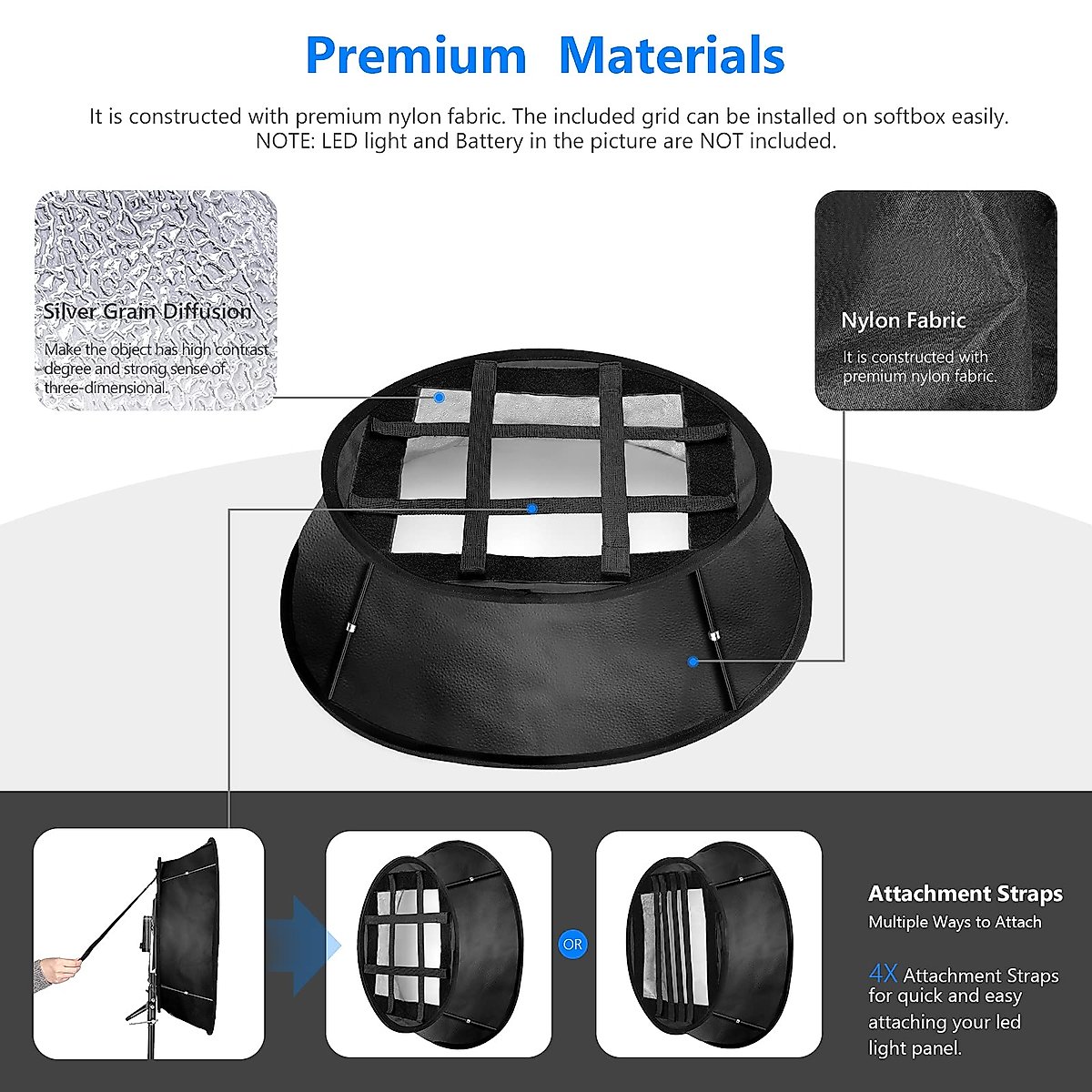 Neewer Collapsible Softbox Diffuser with Honeycomb Grid Compatible with Neewer 480/660/530 LED Light Panels, 11.5x11.5inches Opening with Strap Attachment and Carry Bag for Studio Photo Video Shooting