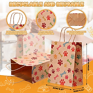 Locmeo 50 Pcs Puppy Dog Paw Print Gift Bags with Handles 10.6 x 8.3 x 4.3 Inch Paw Print Paper Bags Pet Gift Bags Kraft Bags Holiday Party Bags for Pet Treat Party Favor Birthday Gift(Yellow)