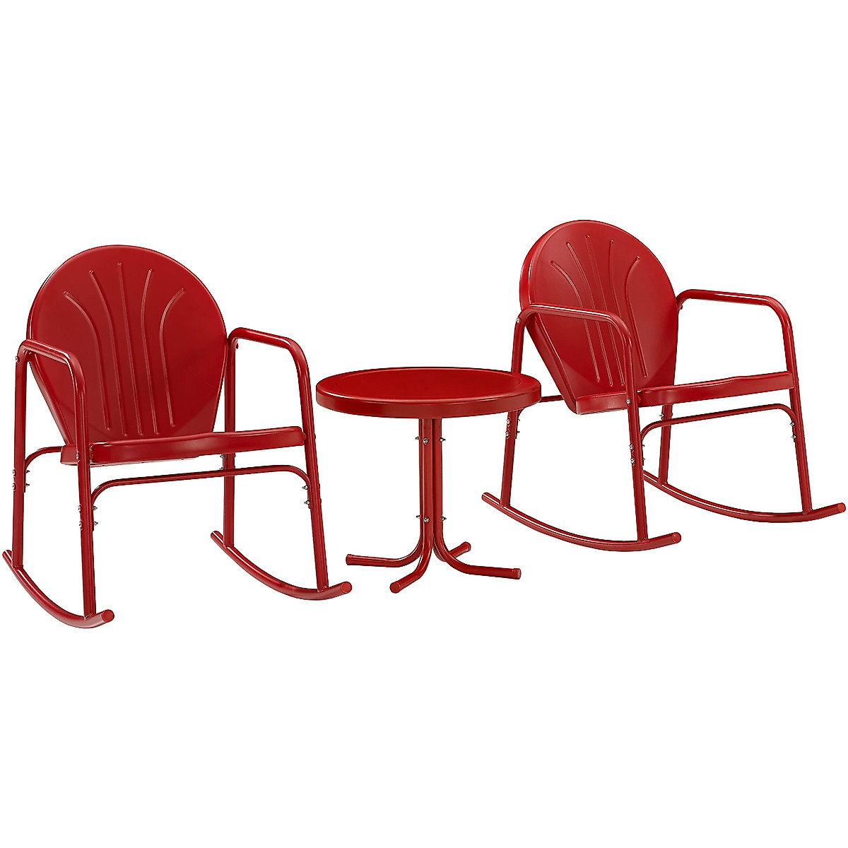 Crosley Furniture Griffith 3-Piece Outdoor Rocking Chair and Side Table Set, Retro Metal Bistro Patio Sets, Bright Red Gloss