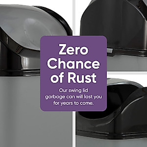 Superio Trash Can for Dorm Room with Lid 4.5 Gallon Plastic Garbage Can with Swing Top Lid, Medium Slim Waste Bin with Cover for Home, Kitchen, Office, Bedroom, Bathroom, College- 18 Qt (Gray/Black)