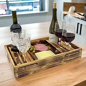 Wine Tray, Dual Glass Rack, Bottle Holder, Cut-Out Handle, with Mini Charcuterie Board, for Wine Tastings, Parties, Bars. Rustic, Handmade of Eco-Friendly Reclaimed Torched Pine Wood