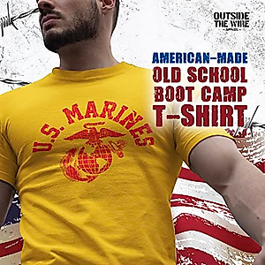 OUTSIDE THE WIRE APPAREL Leatherneck for Life Old School Gold USMC Shirts for Men - Marine Corps T Shirts Attire - US Marine Corps Gifts for Men