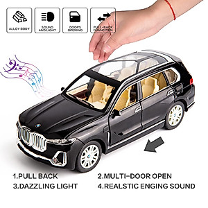 WAKAKAC Toy Car Compatible for 1/24 X7 Model Car, Alloy Die-cast Toy Vehicles,Pull Back Car Modelwith Sound and Light for Kids Boys Collectible Gift(Black)