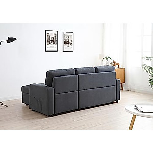 uhome Upholstered Sleeper Sofa with USB Ports sectional Couch Reversible Sofabed, Full XL, Black