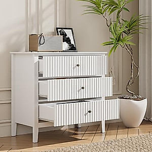 May in Color White 3 Drawer Dresser, Painted 30 Inch Tall Wood Nightstand with Storage, Wide Modern Chest of Drawers with Ball Bearing Slide for Bedroom Hallway Living Room Entryway Office