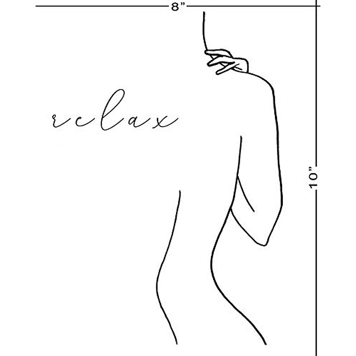 Abstract Minimalist"Relax, Unwind" Wall Decor - Set of 2-8"x10" UNFRAMED Prints - Modern, Minimal, Black And White Line Art - Female Figure Silhouette - Bathroom Wall Decor