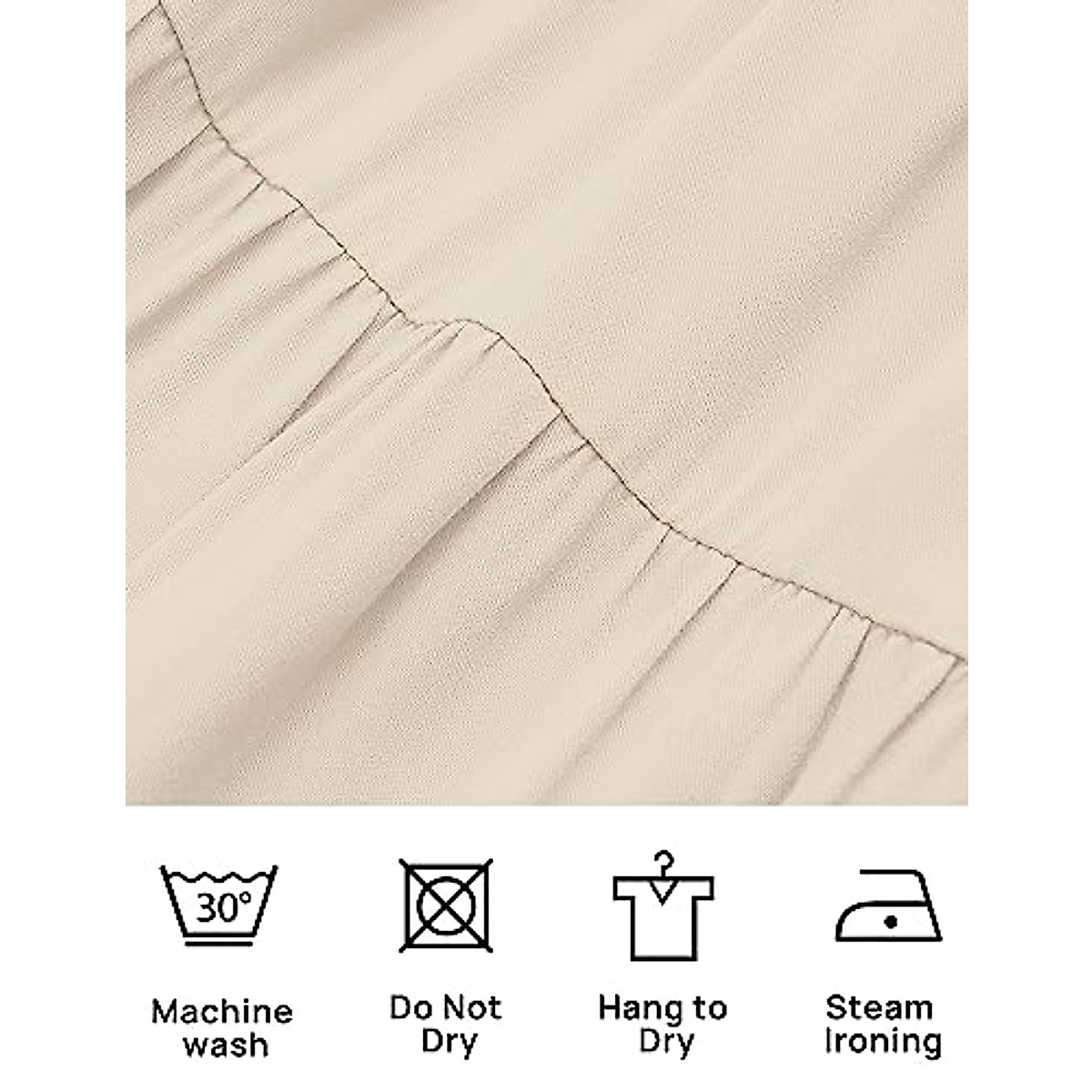 ZESICA Women's Casual Square Neck 3/4 Puff Sleeve Solid Color Smocked High Waist Flowy Midi Dress,Beige,Small