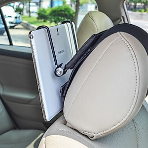 TFY Universal Car Headrest Mount Holder with Angle- Adjustable Holding Clamp for Tablets -Compatible with iPad 9th Gen - iPad Mini - iPad Air - iPad Pro - Samsung Galaxy Tab S8 - Tab A and More