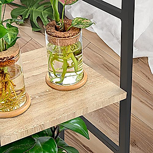 SpringSun 5-Tier Ladder Shelf Bookcase, Living Room Rustic Standing Shelf Storage Organizer, Wood and Metal Shelf for Home and Office