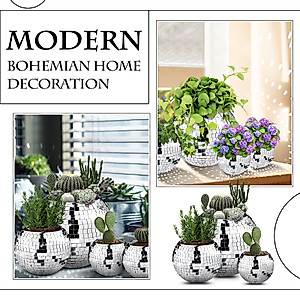 4 Set Disco Ball Planter Disco Ball Hanging Planter with Extra Long Chain Silver Disco Ball Hanger Planter Disco Ball Vase Boho Decor for Home Room Patio Decoration Gift (8", 6", 2 Pcs 4")