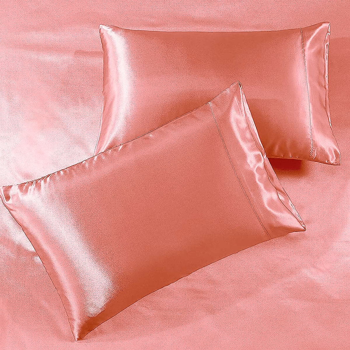 Satin Bed Sheet Set,Extra Soft Deep Pocket Silky Satin Sheet Set with 1 Fitted Sheet +1 Flat Sheet + 2 Pillow Cases(4-Piece Sakura Pink, Twin)