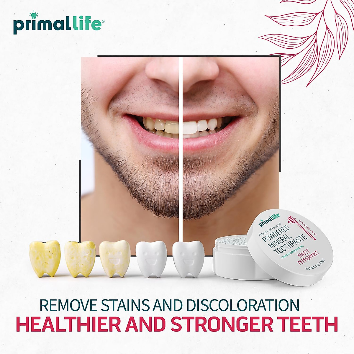 Primal Life Organics - Dirty Mouth Toothpowder, Tooth Cleaning Powder, Flavored Essential Oils with Natural Kaolin & Bentonite Clay, Good for 200+ Brushings, Organic, Vegan (Sweet Peppermint, 1 oz)