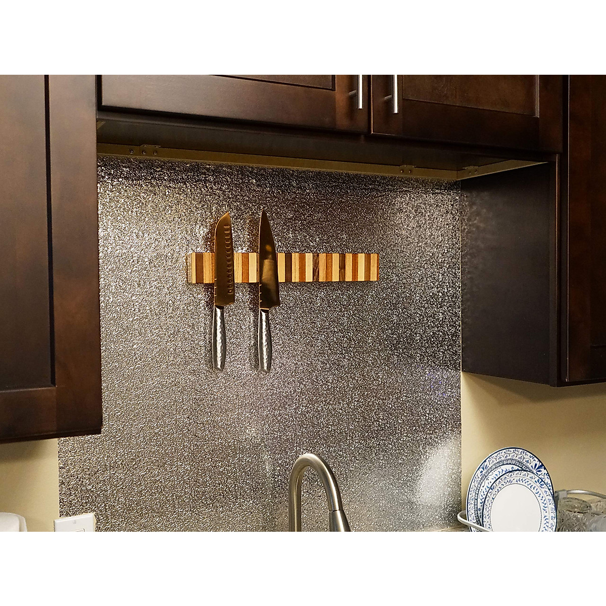 Rainbow Magnetic Knife Strip, Holder 17 Inches Long, Powerful Magnetic Wood Knife Holder for Wall, Made from Walnut, Sapele, Oak, Beech Woods.