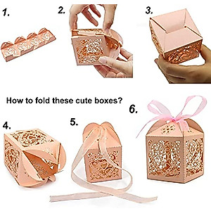 KPOSIYA 70 Pack Wedding Favor Boxes Laser Cut Boxes Party Favor Box Small Gift Boxes Lace Candy Boxes for Wedding Bridal Shower Baby Shower Birthday Party Anniverary with Ribbons (Navy, 70)