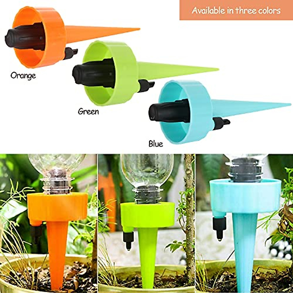 24 Pcs Plant Self Watering Spikes, Garden Plant Self Watering Devices, Automatic Drip Irrigation Spikes with Slow Release Control Valve Switch for Outdoor Indoor Vacation Holiday Plant Watering