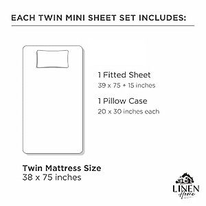 Linen Home 100% Cotton Percale Fitted Sheet Set Twin Size, Ivory, Deep Pocket, 2 Piece - 1 Deep Pocket Fitted Sheet and 1 Pillowcase, Crisp Cool and Strong Bed Linen